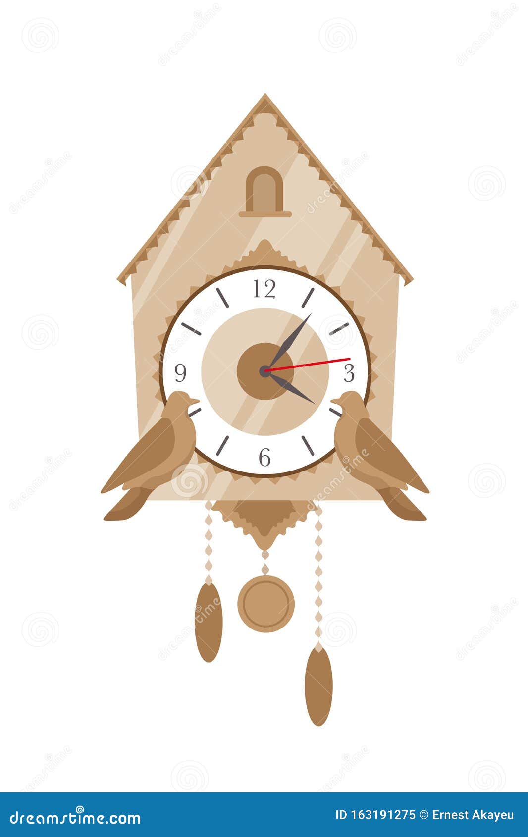 Cuckoo Clock Flat Vector Illustration. Vintage Time Measuring Device ...