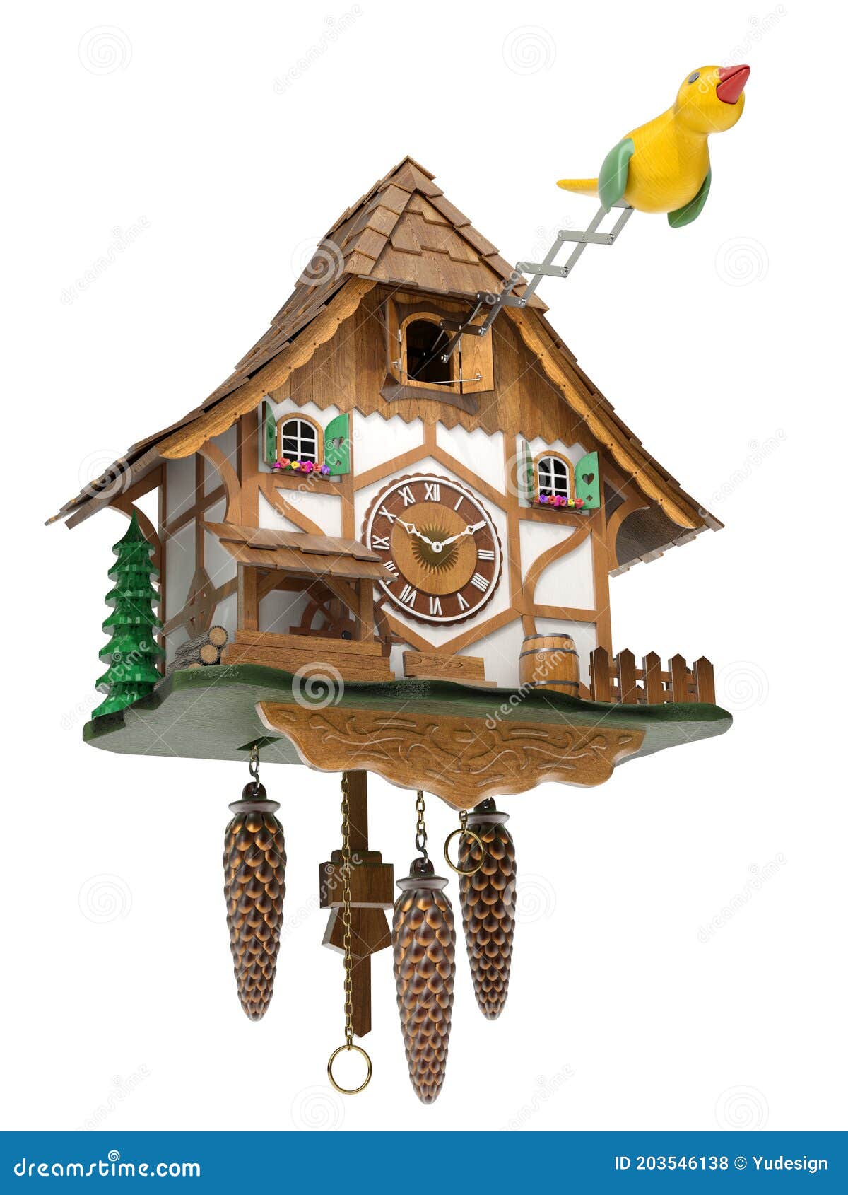 Cuckoo Clock with Yellow Bird Stock Illustration - Illustration of wall ...