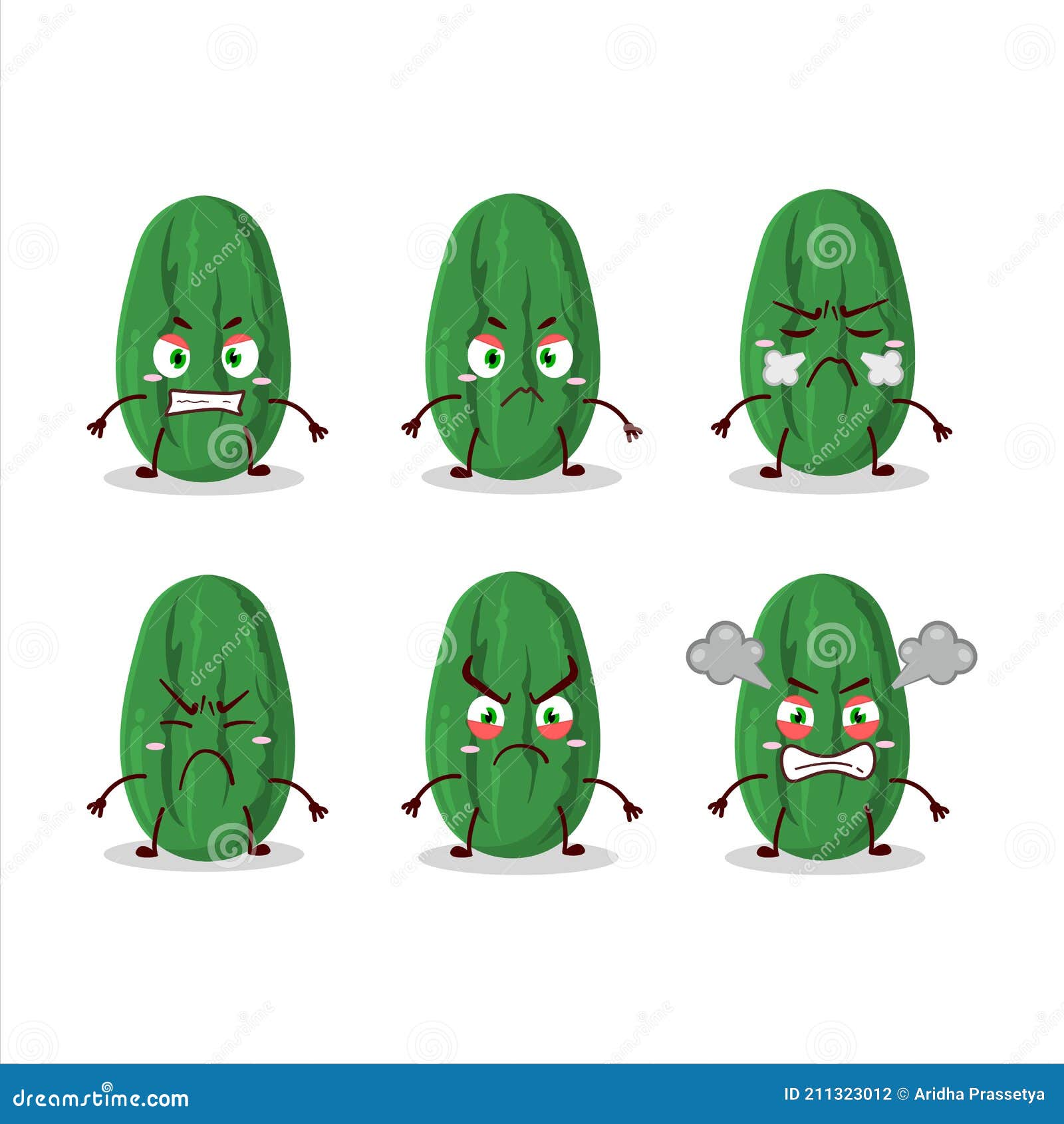 Cucumber Cartoon Character with Various Angry Expressions Stock Vector ...