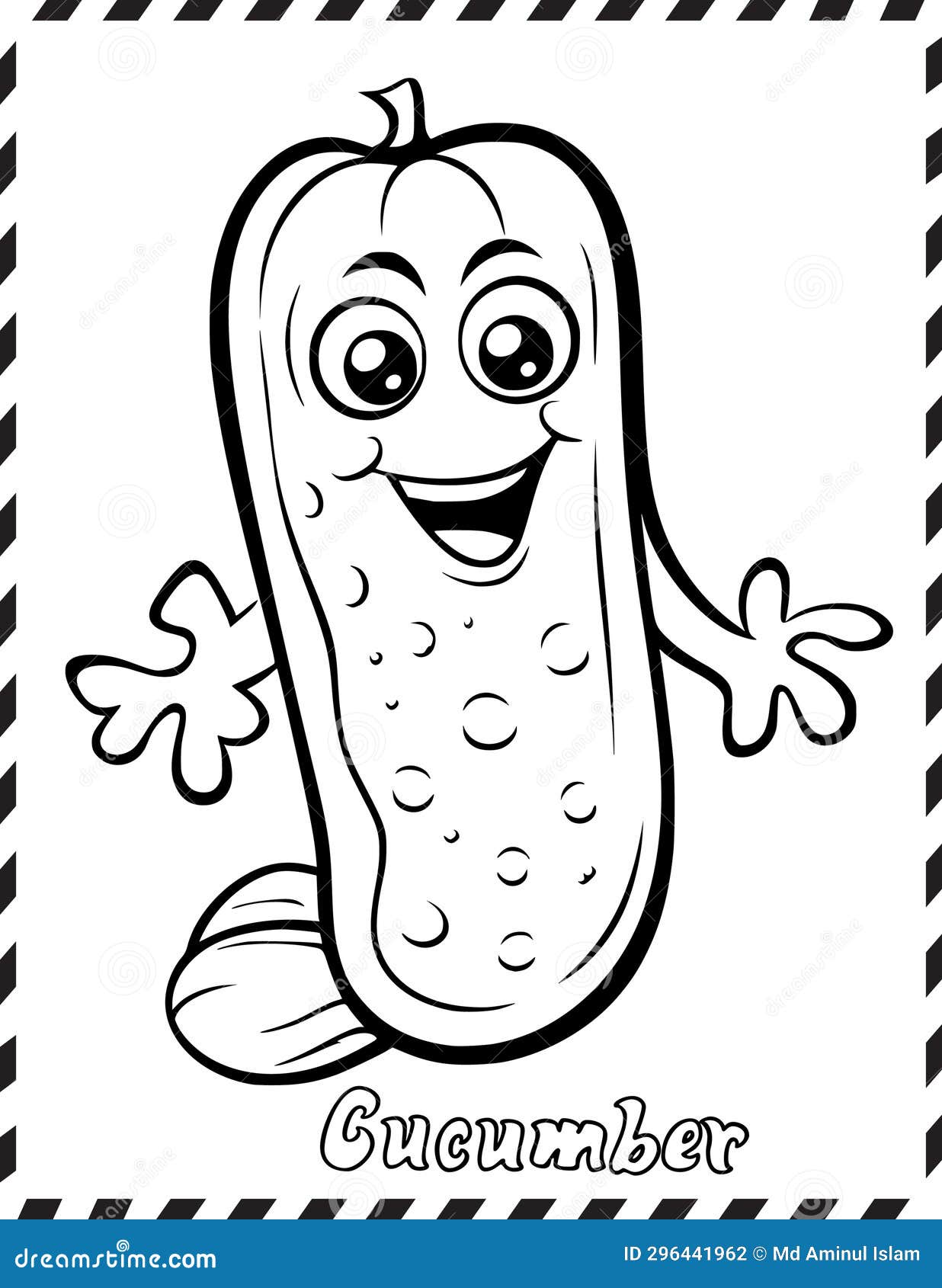 Cucumber Coloring Page Drawing for Kids Stock Illustration ...