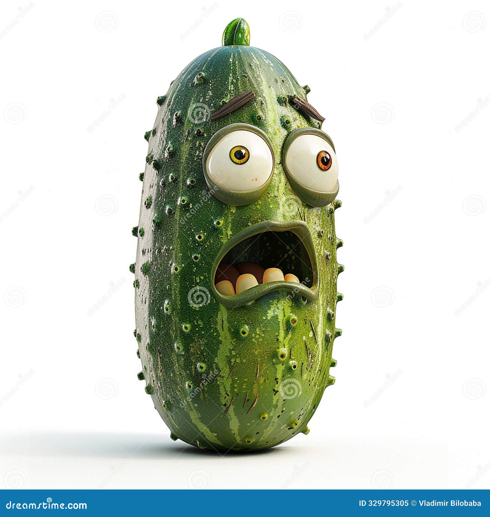 Whimsical Cucumber Character Displaying Shock in Bright Studio Setting ...