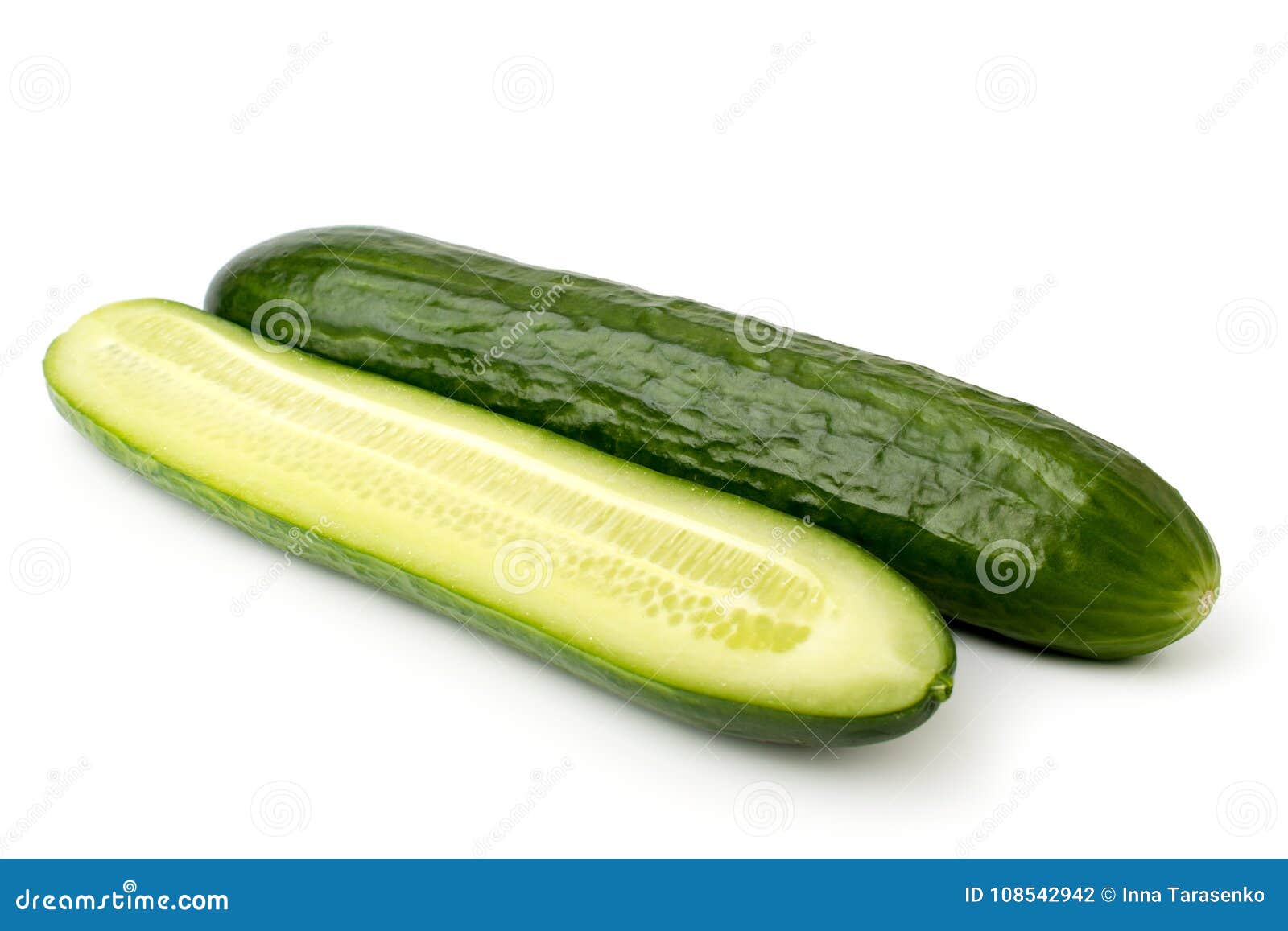 Cucumber and Half on a White Background, Closeup. Stock Photo - Image ...