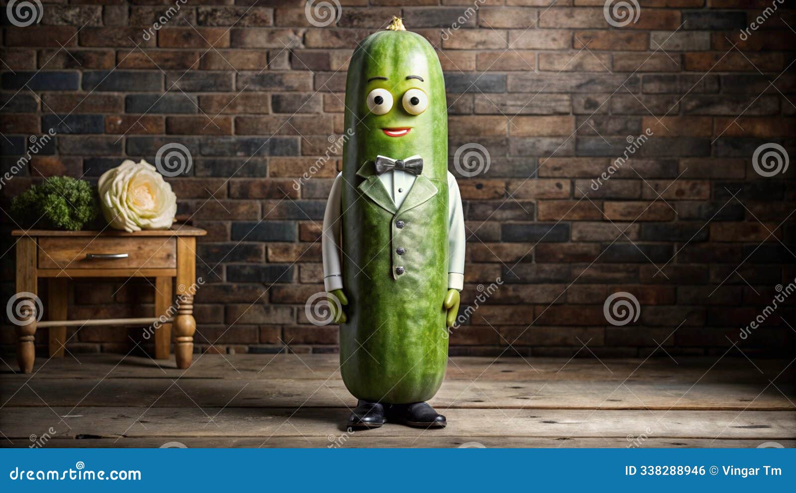 A Cucumber with a Human Face, Dressed in a Suit and a Bow Tie, Standing ...