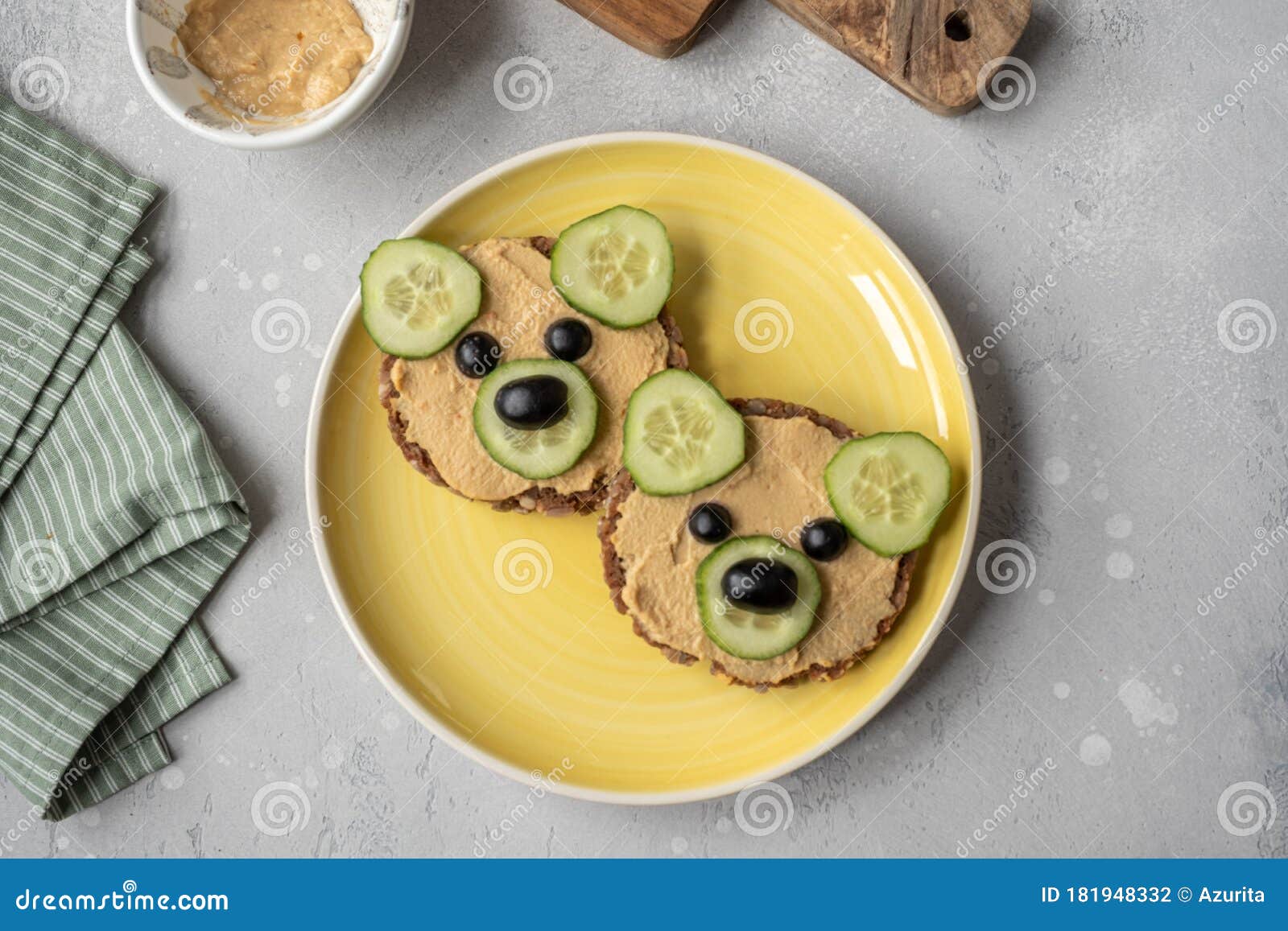 Cucumber and Hummus Bear Toasts Stock Photo - Image of breakfast ...