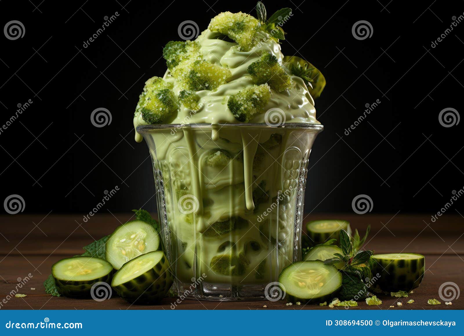 Cucumber Ice Cream in a Creme Fraiche on the Table Stock Illustration ...
