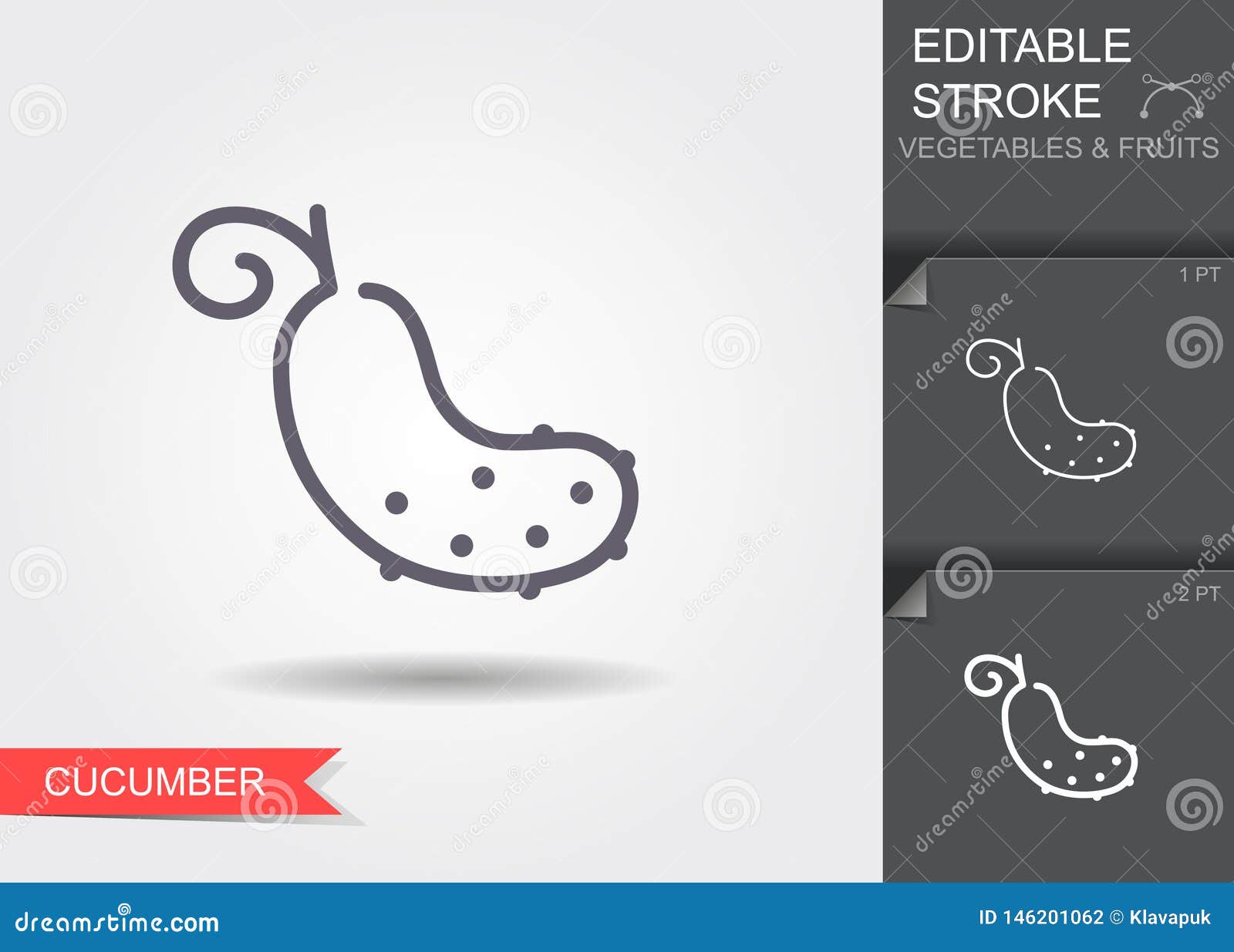 Cucumber. Line Icon with Editable Stroke with Shadow Stock Vector ...