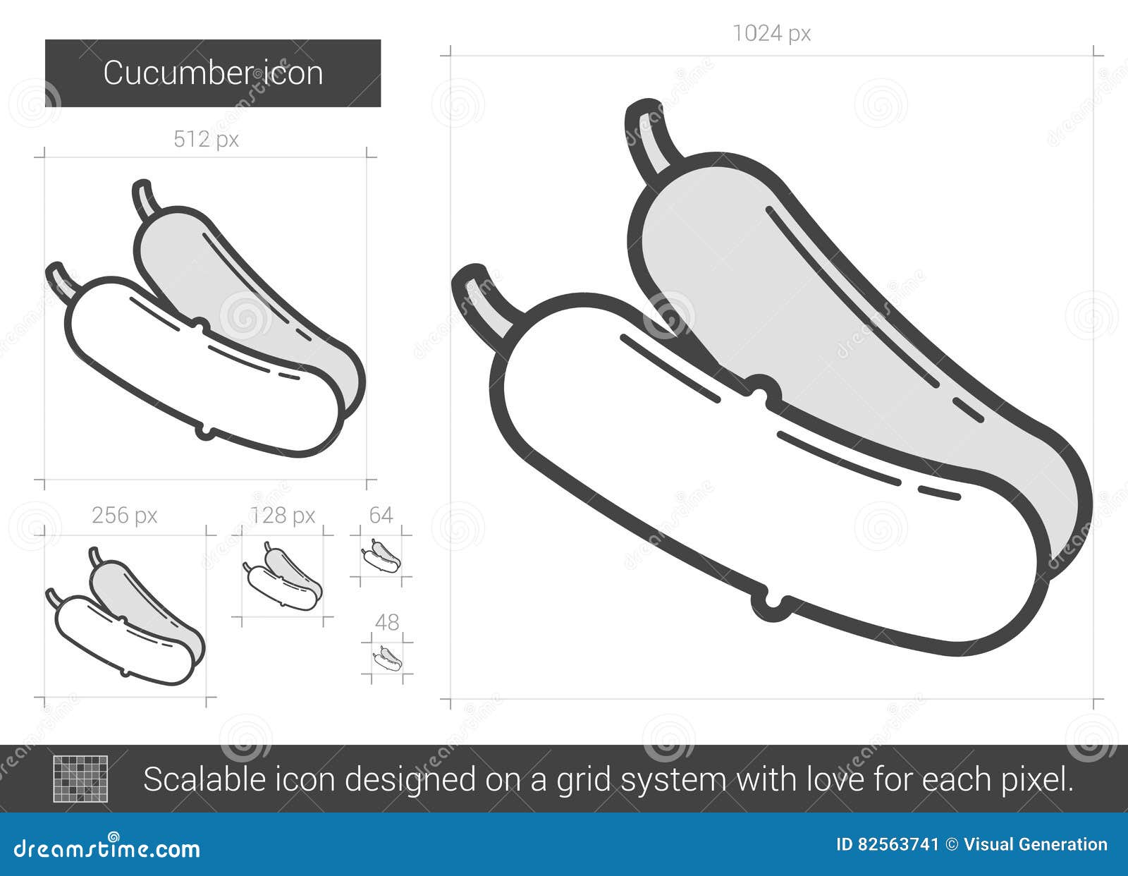 Cucumber line icon. stock vector. Illustration of drawing - 82563741