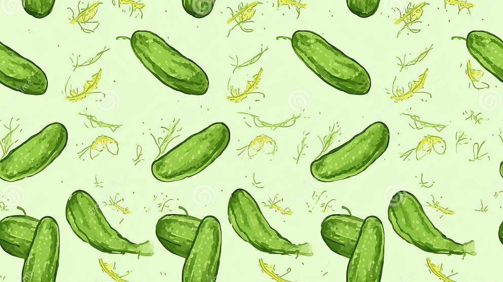 Cucumber Pattern. Hand-drawn Cucumber on a Pattern. Kitchen Pattern ...