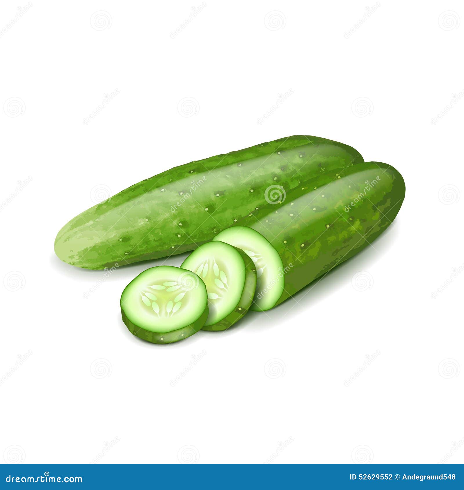 Cucumber And Slice On White Vector Stock Vector Illustration Of
