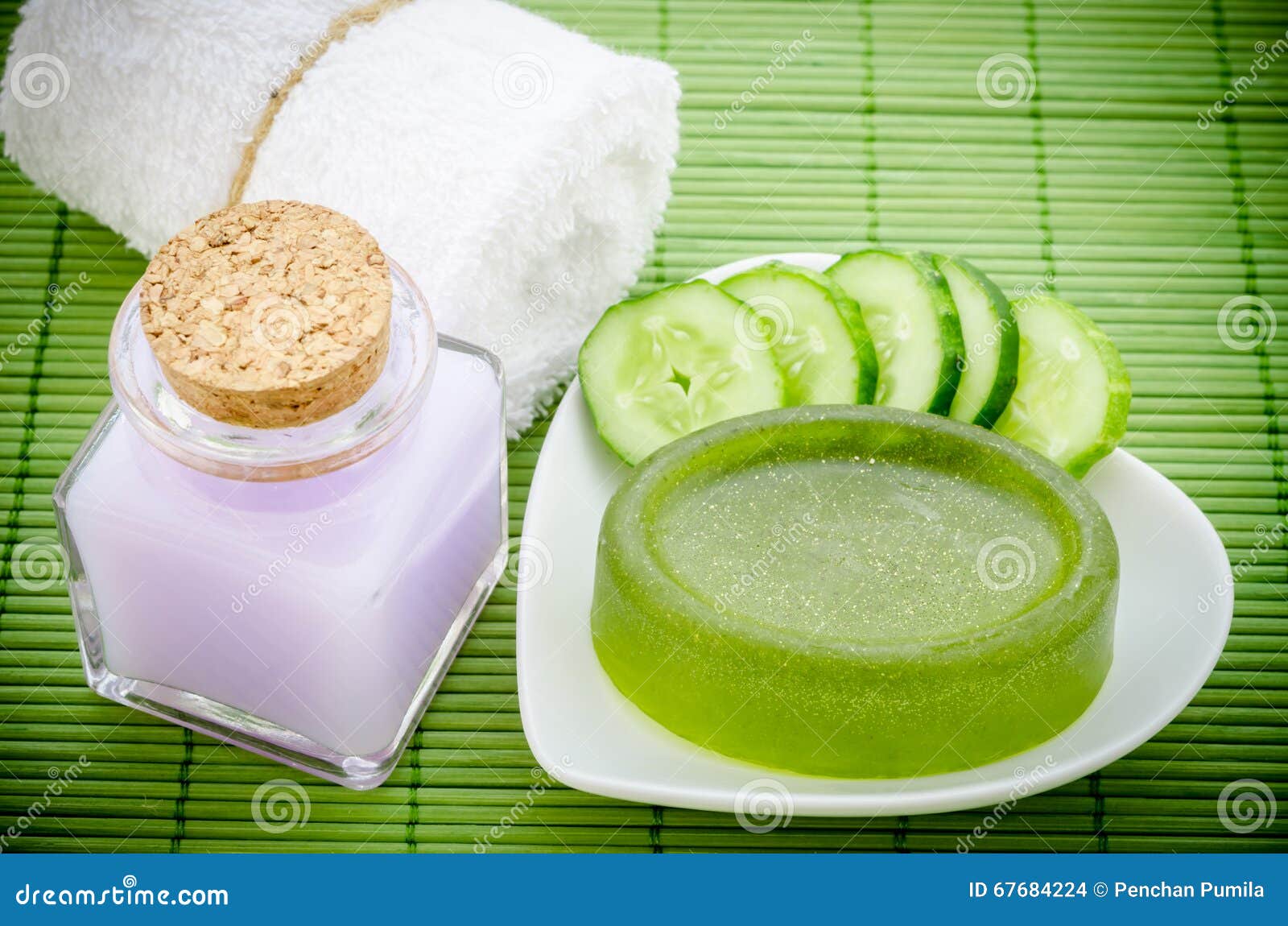 Cucumber Soap with Spa Treatment. Stock Photo - Image of reflection ...