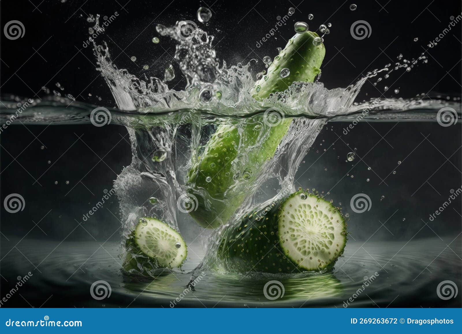 Cucumber Splashed or Thrown in Water. Water Splash Fresh Fruit Creative ...