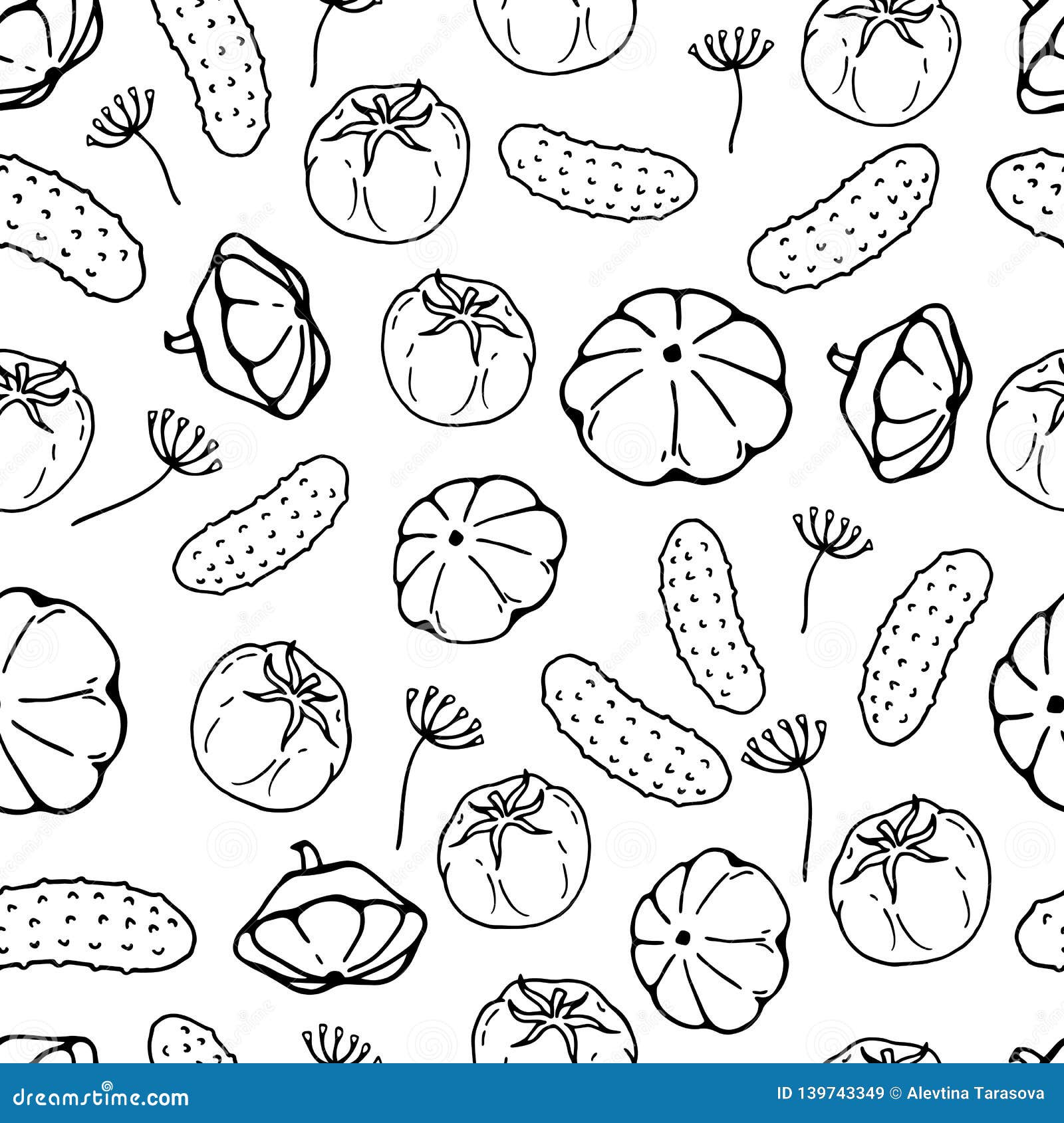 Cucumber, Tomato, Squash Pattern Stock Vector - Illustration of draw ...