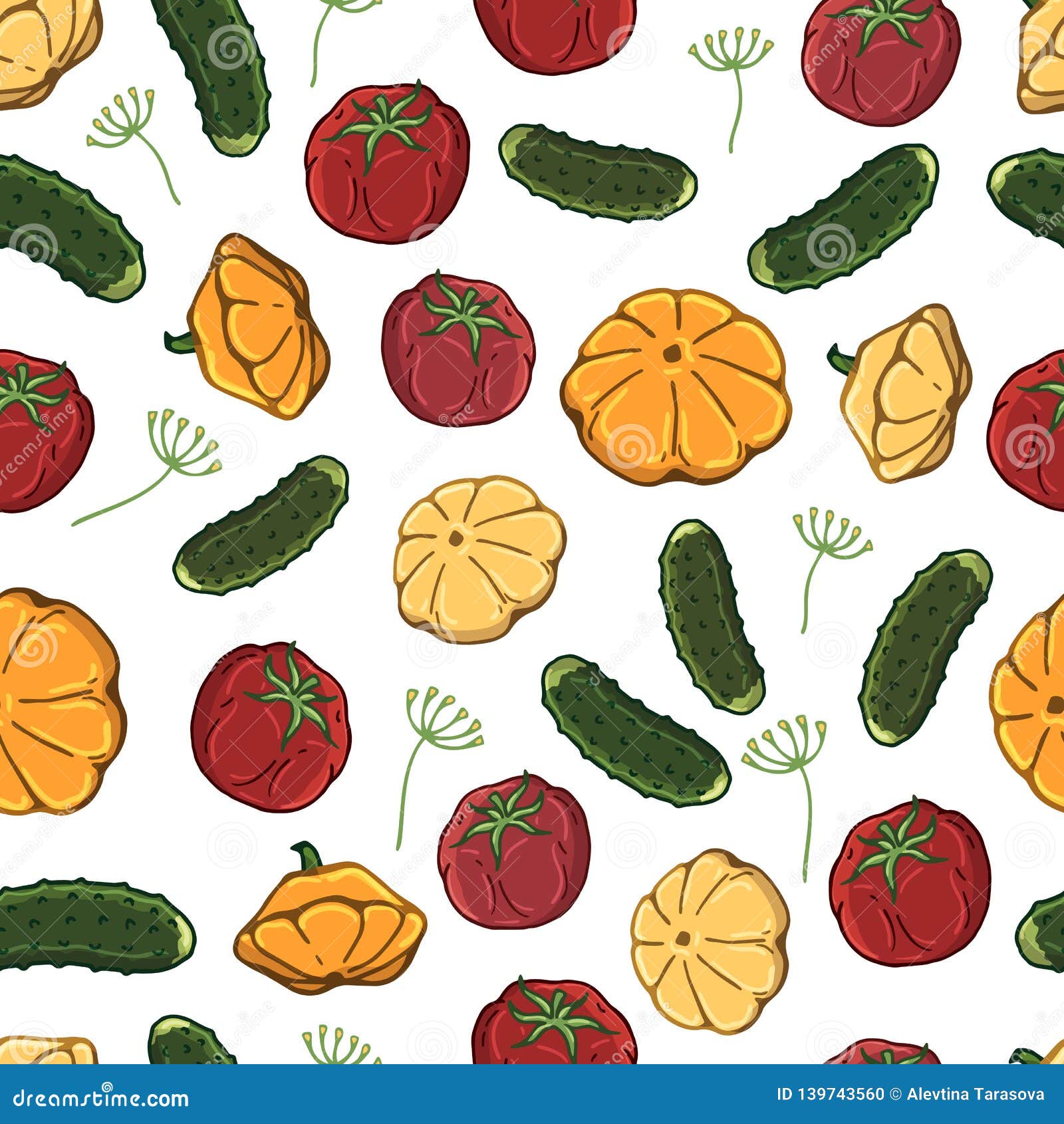 Cucumber, Tomato, Squash Pattern Stock Vector - Illustration of hand ...
