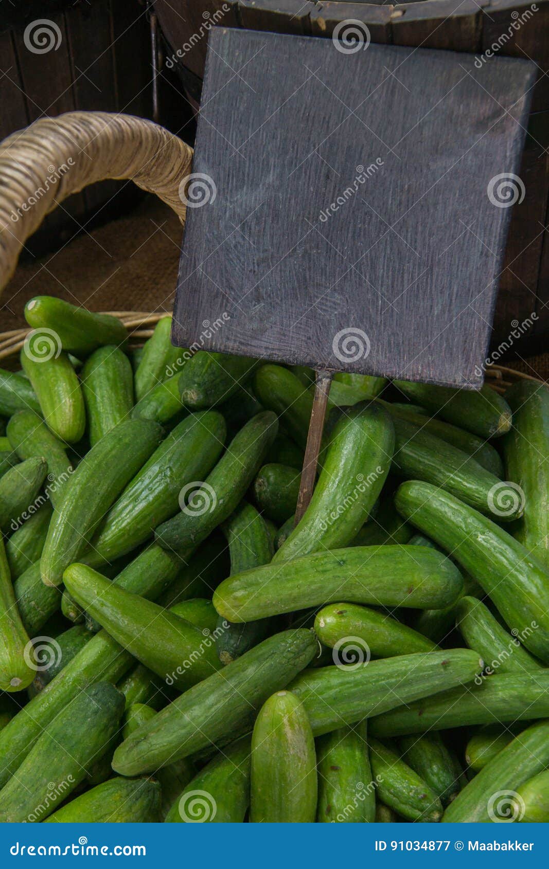 Cucumbers on a Basket with Sign Stock Image - Image of cucumbers ...