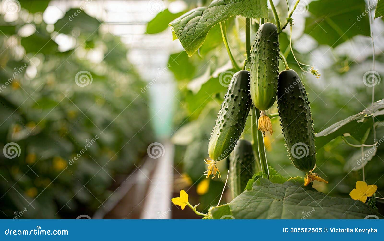 Cucumbers Growing In A Greenhouse. Organic Agriculture. Eco Green ... Cucumbers Growing In A Greenhouse. Organic Agriculture. Eco Green ...