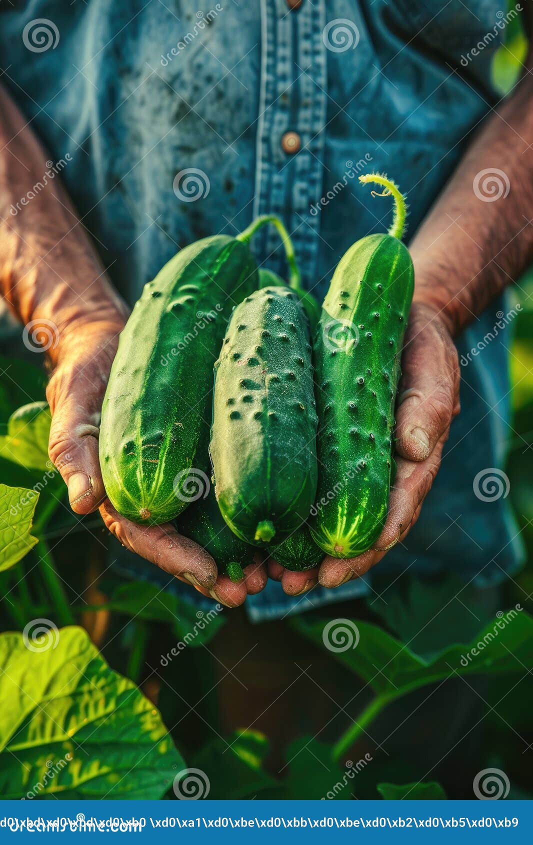 Cucumbers in the Hands of a Man. Selective Focus Stock Photo - Image of ...