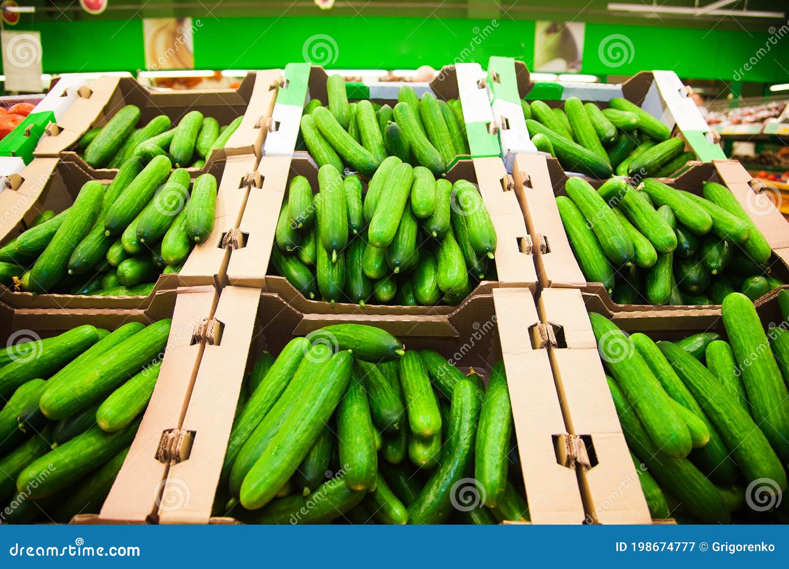 Cucumbers in supermarket stock image. Image of vegetable - 198674777