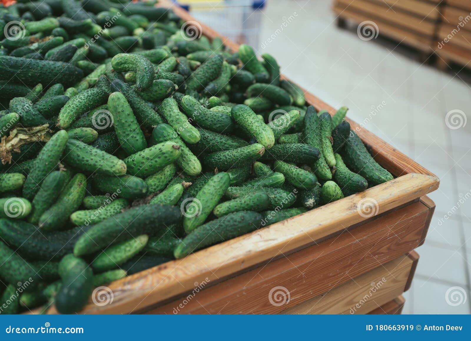 Cucumbers in Wooden Box. Fresh Green Cucumbers in Wooden Box Stock ...