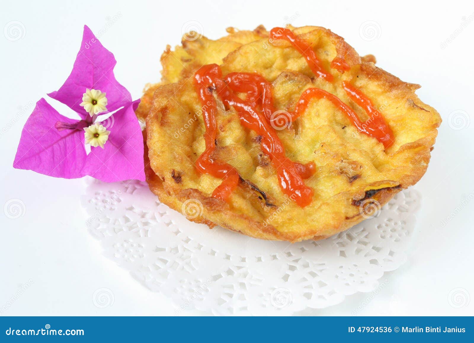 Cucur Udang Or Prawn Fritters Covered With Chilli Sauce On Isolated ...