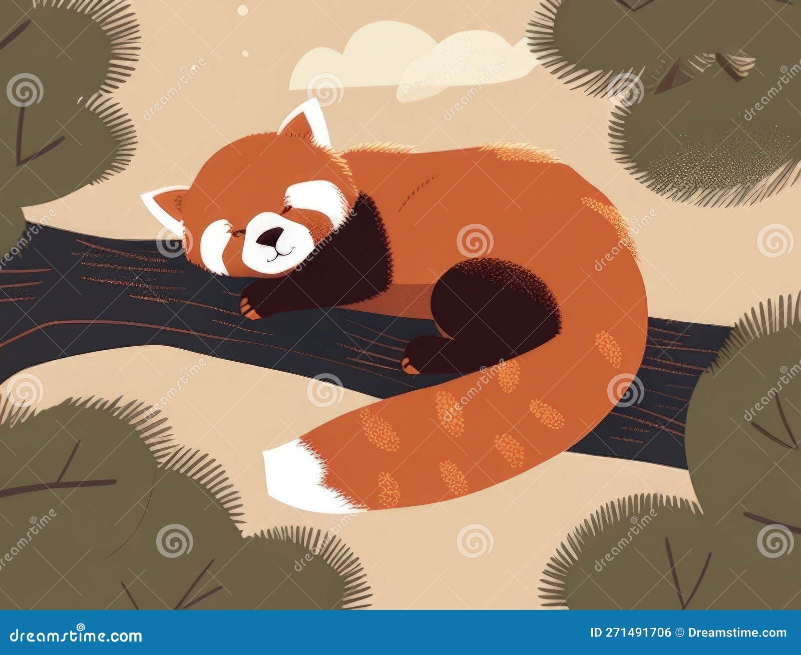 A Cuddly Red Panda Taking a Nap in a Tree. Cute Creature Stock ...