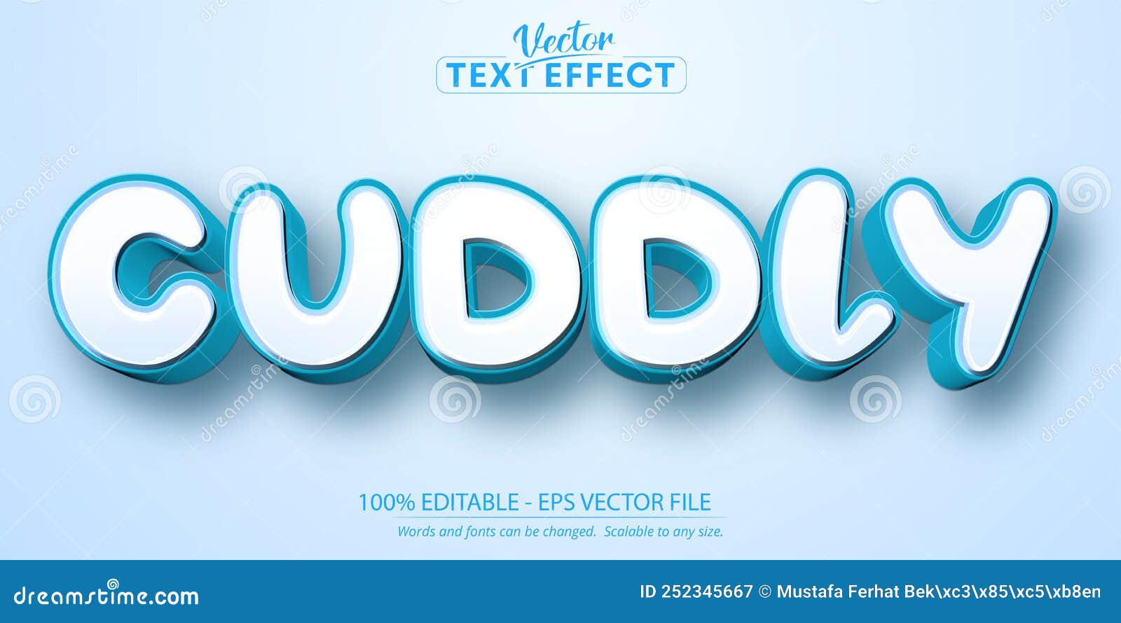 Cuddly Text Effect, Editable Blue Color Cartoon Text Style Stock Vector ...
