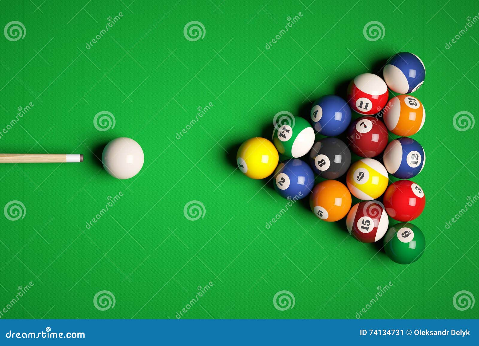 Cue Aim Billiard Snooker Pyramid on Green Table. Stock Illustration ...