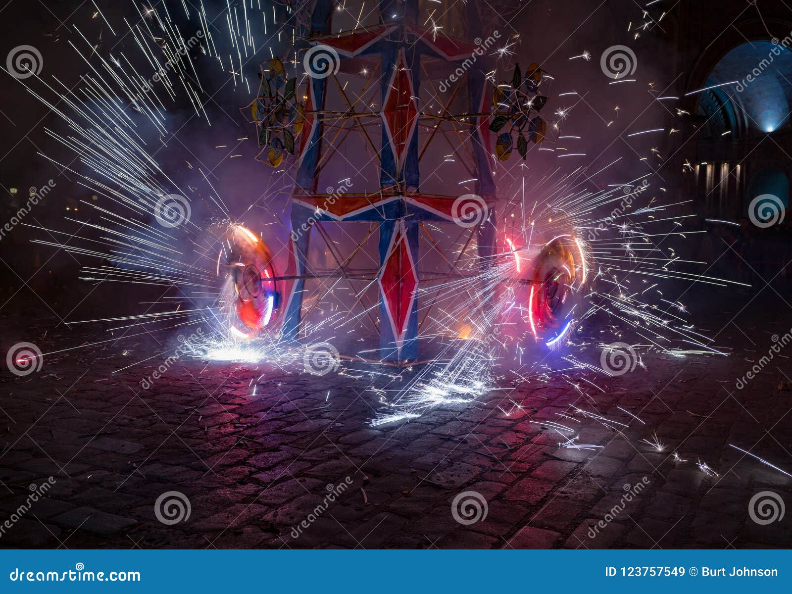 Cuenca, Ecuador / June 1, 2018: Close-up of the Pinwheel Fireworks ...