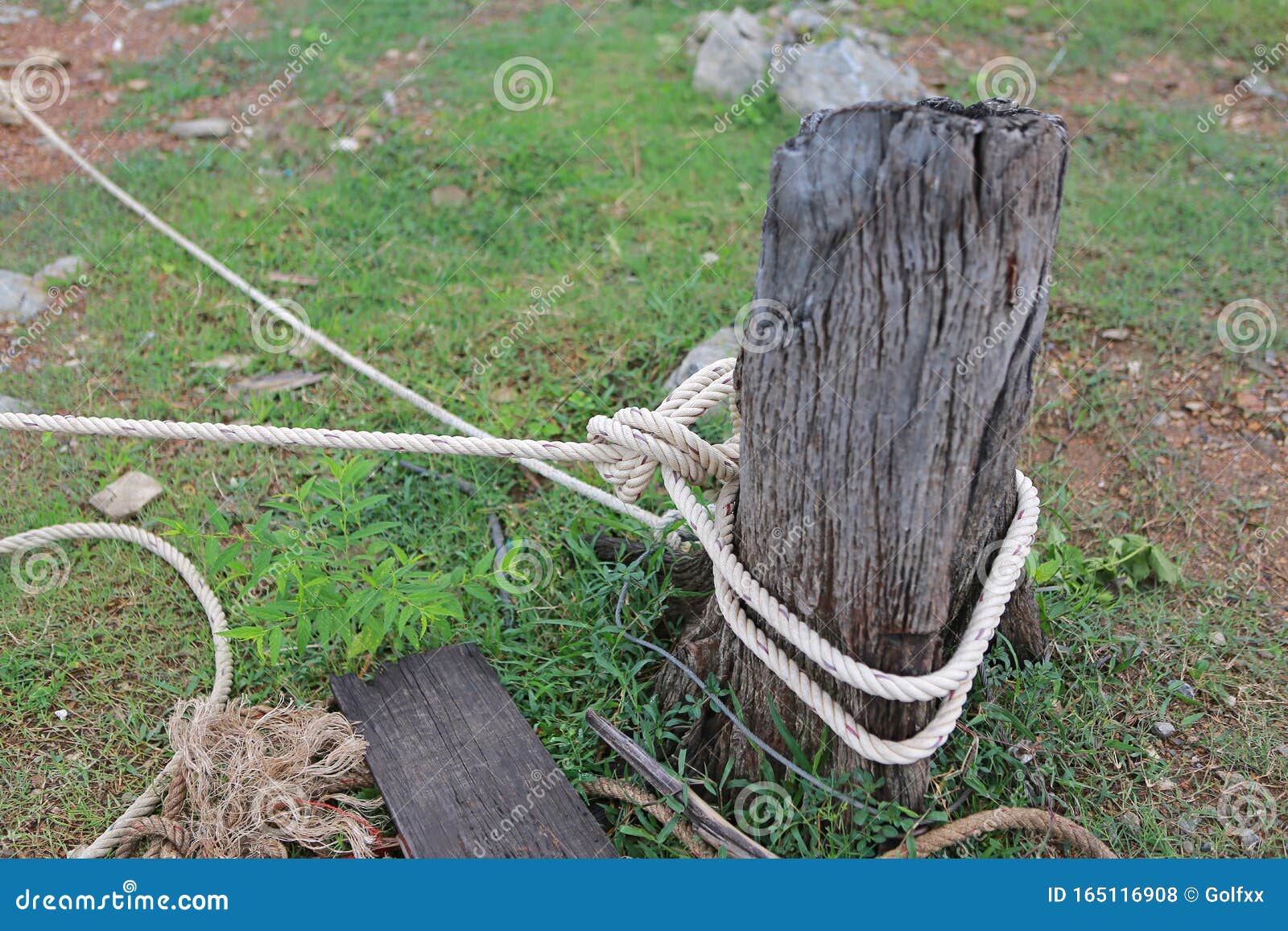 Cuerda Blanca Atada Sobre Un Trozo De Madera Foto de archivo - Imagen ...