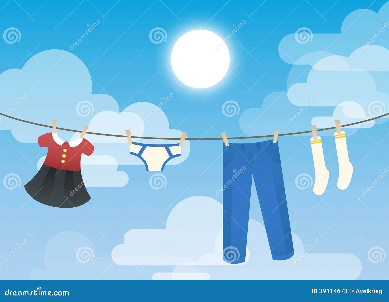 Cuerda para tender la ropa stock de ilustración. Ilustración de familia ...