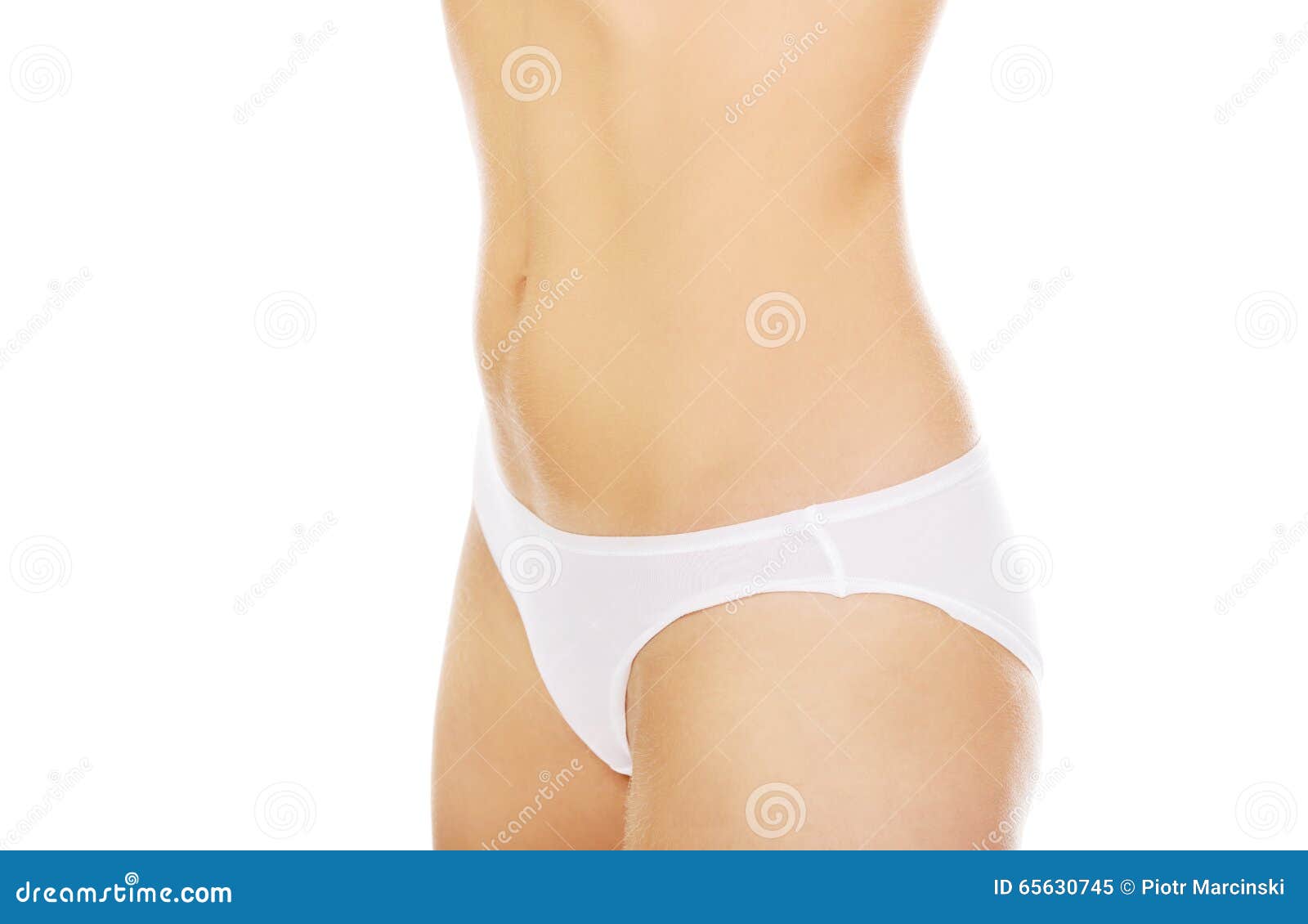 Cuerpo De La Mujer Joven Delgada En La Ropa Interior Blanca Imagen De