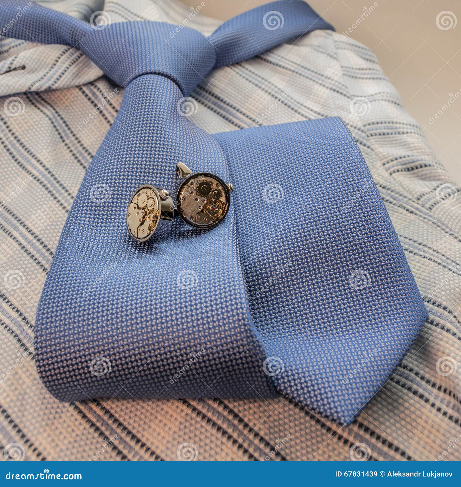 Cufflinks and Blue Tie on Shirt Stock Image - Image of business, moving ...