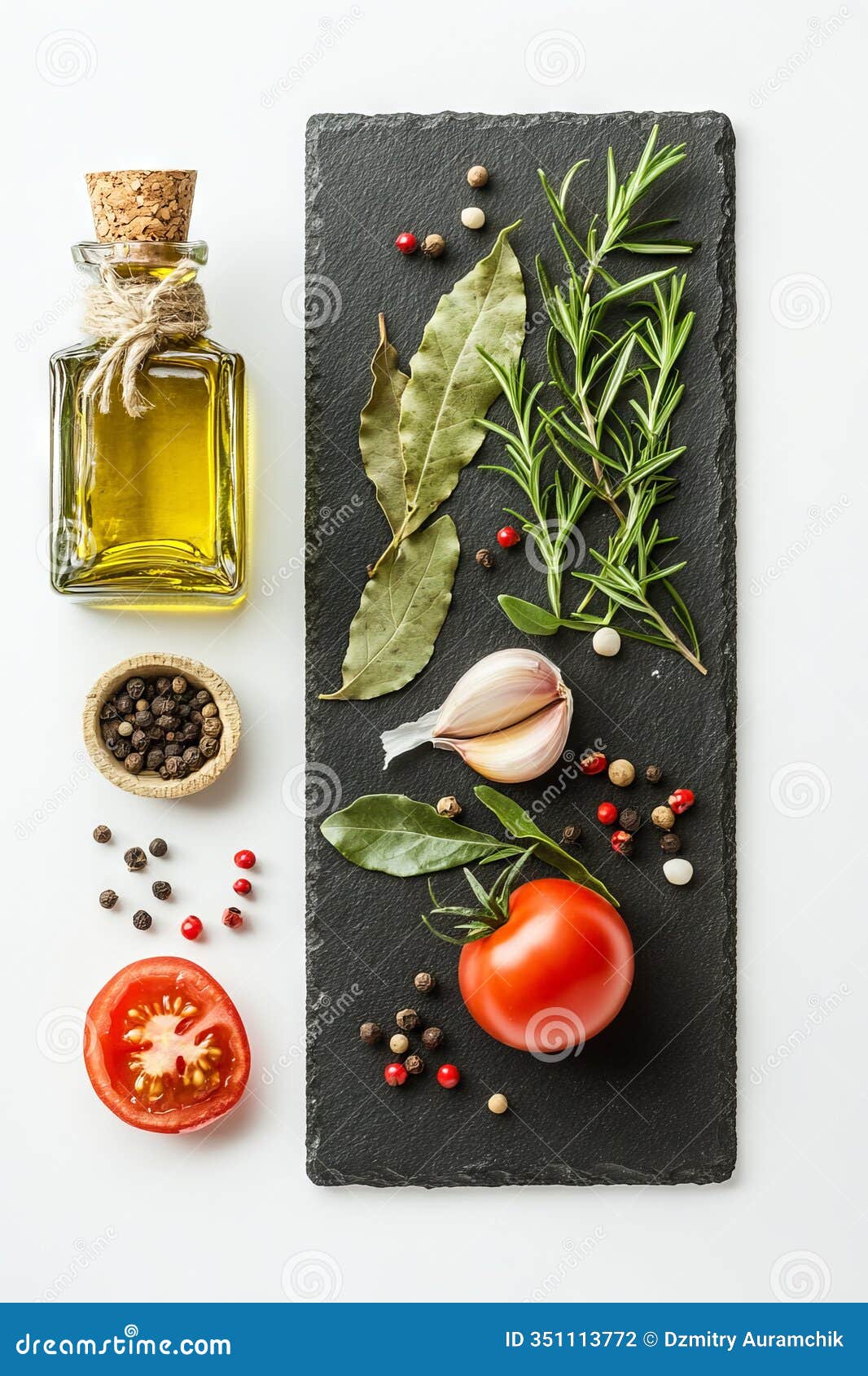 A Culinary Arrangement with a Slate Board, Herbs, and Different Spices ...