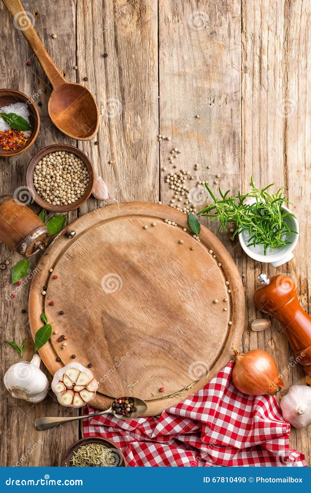 Culinary Background with Empty Cutting Board and Spices Stock Photo ...