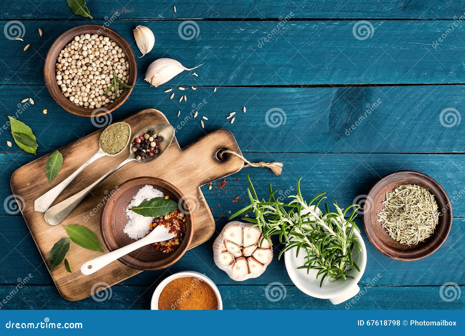 Culinary Background with Spices on Wooden Table Stock Photo - Image of ...