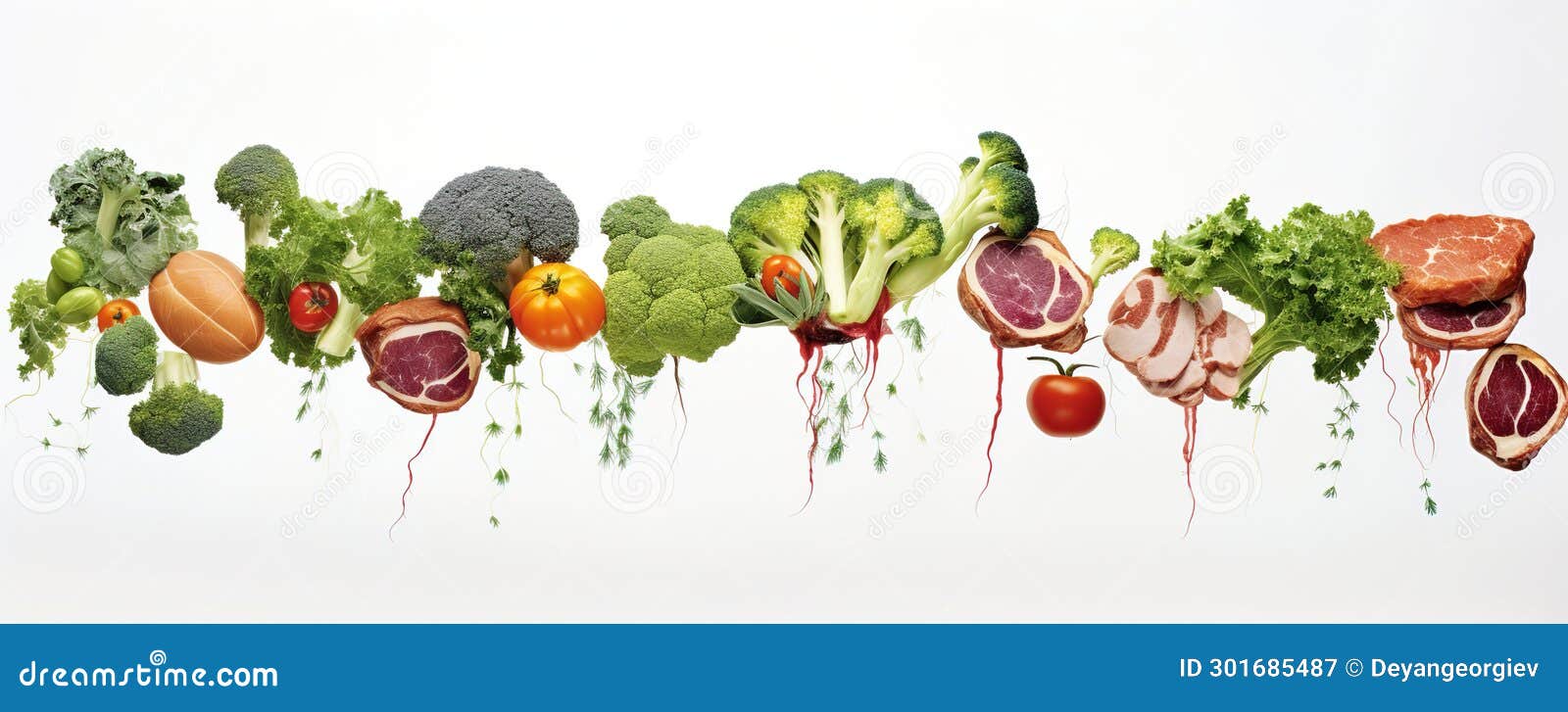 Culinary Border with Vegetables and Raw Meat Arranged in a Line. Design ...