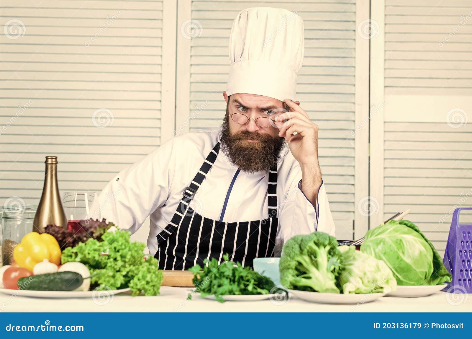Culinary Challenge. Chef Handsome Hipster. Get Ready. Man Bearded Chef ...