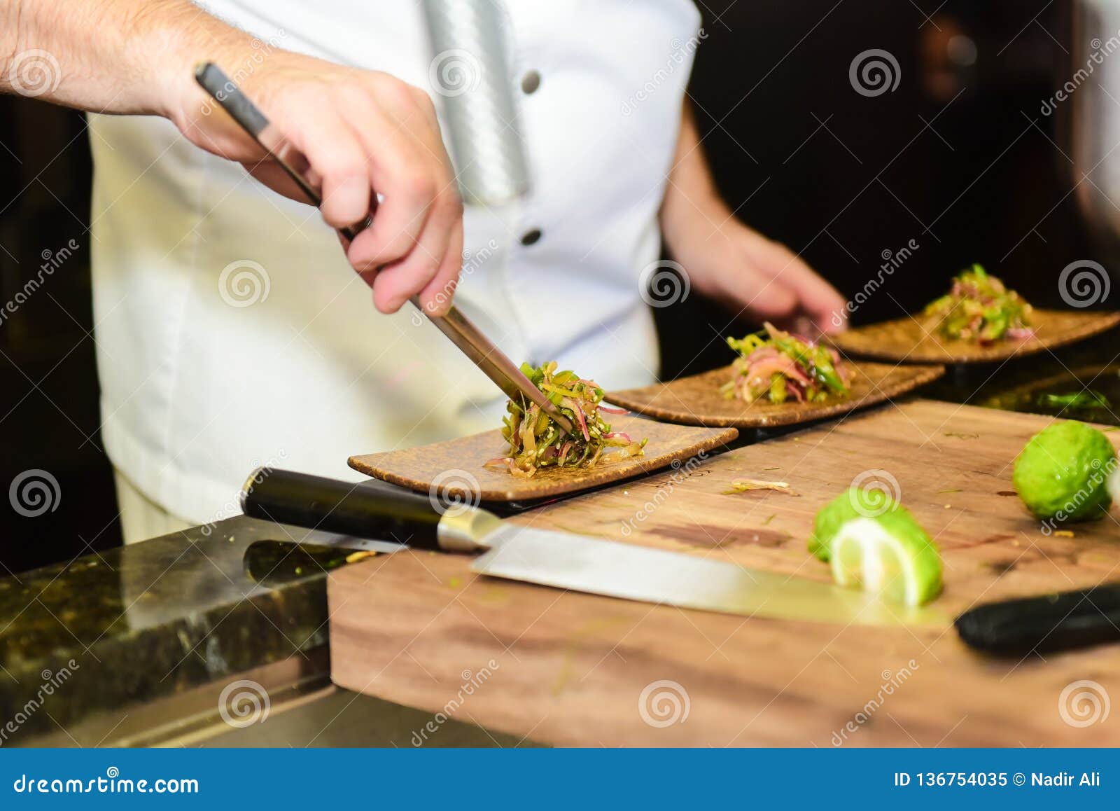 Culinary Chef Preparing Dish at Restaurant Stock Image - Image of lunch ...