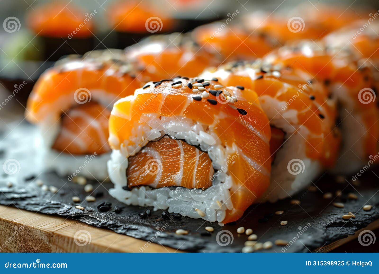 Culinary Craftsmanship in Sushi Making Salmon Rolls with Roe ...