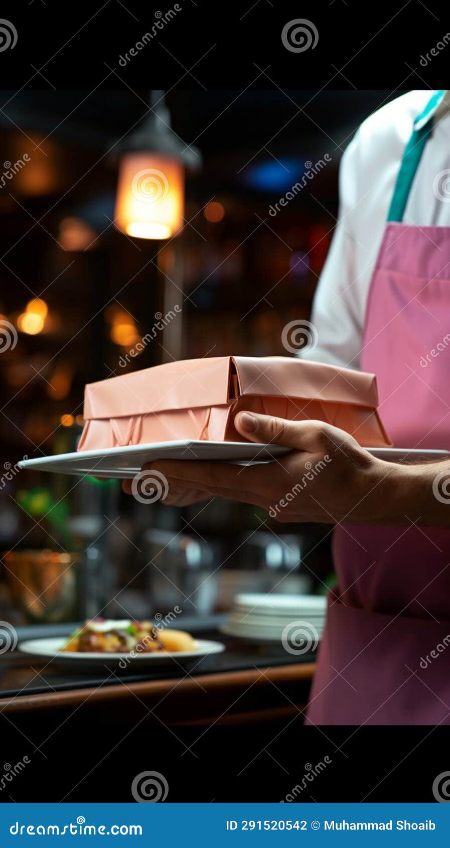 Culinary Exchange: Server Hands Over Dish To Contented Diner, Ensuring ...