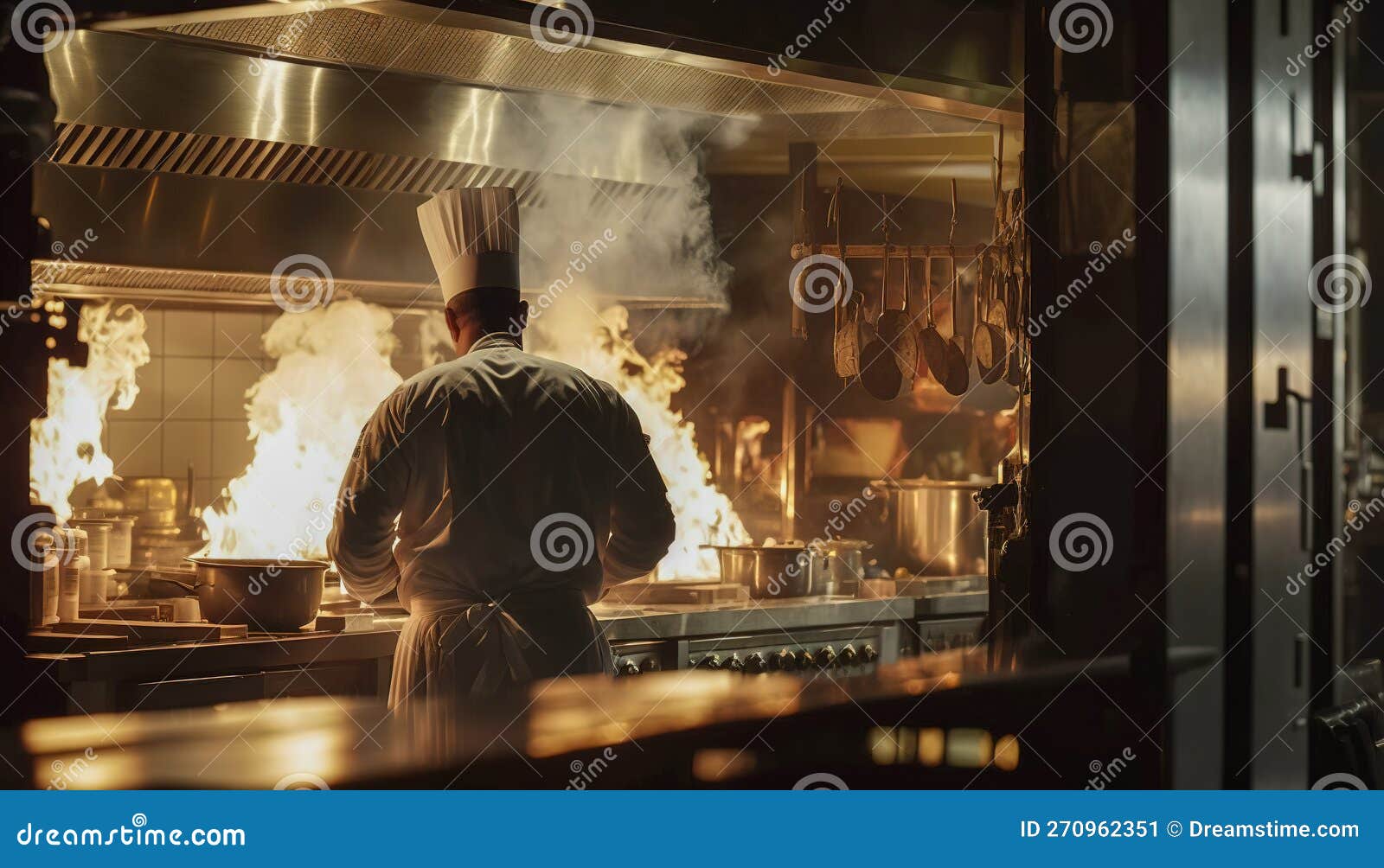 Culinary Magic, a Chef Cooking in a Large Restaurant Kitchen ...