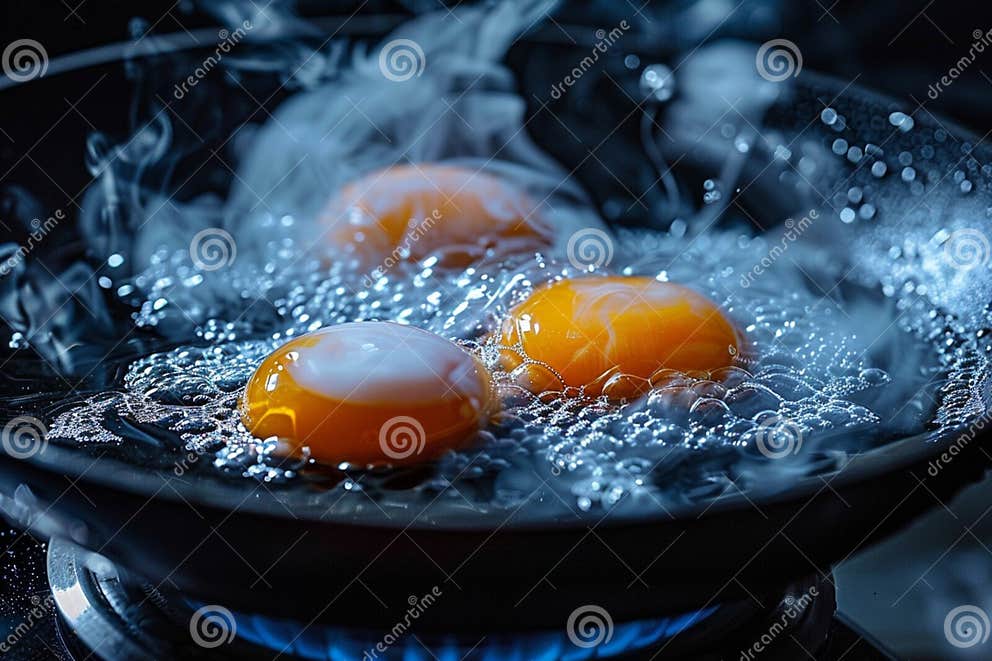 Culinary Magic Eggs Frying in Pan with Water, Masterpiece Emerging ...