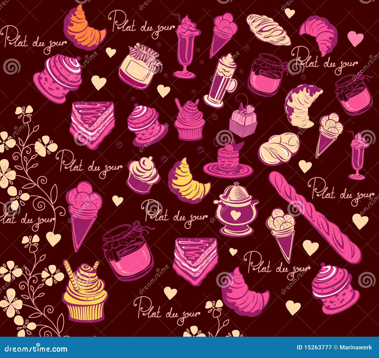 Culinary Pattern. Symbols of Paris. Stock Vector - Illustration of ...