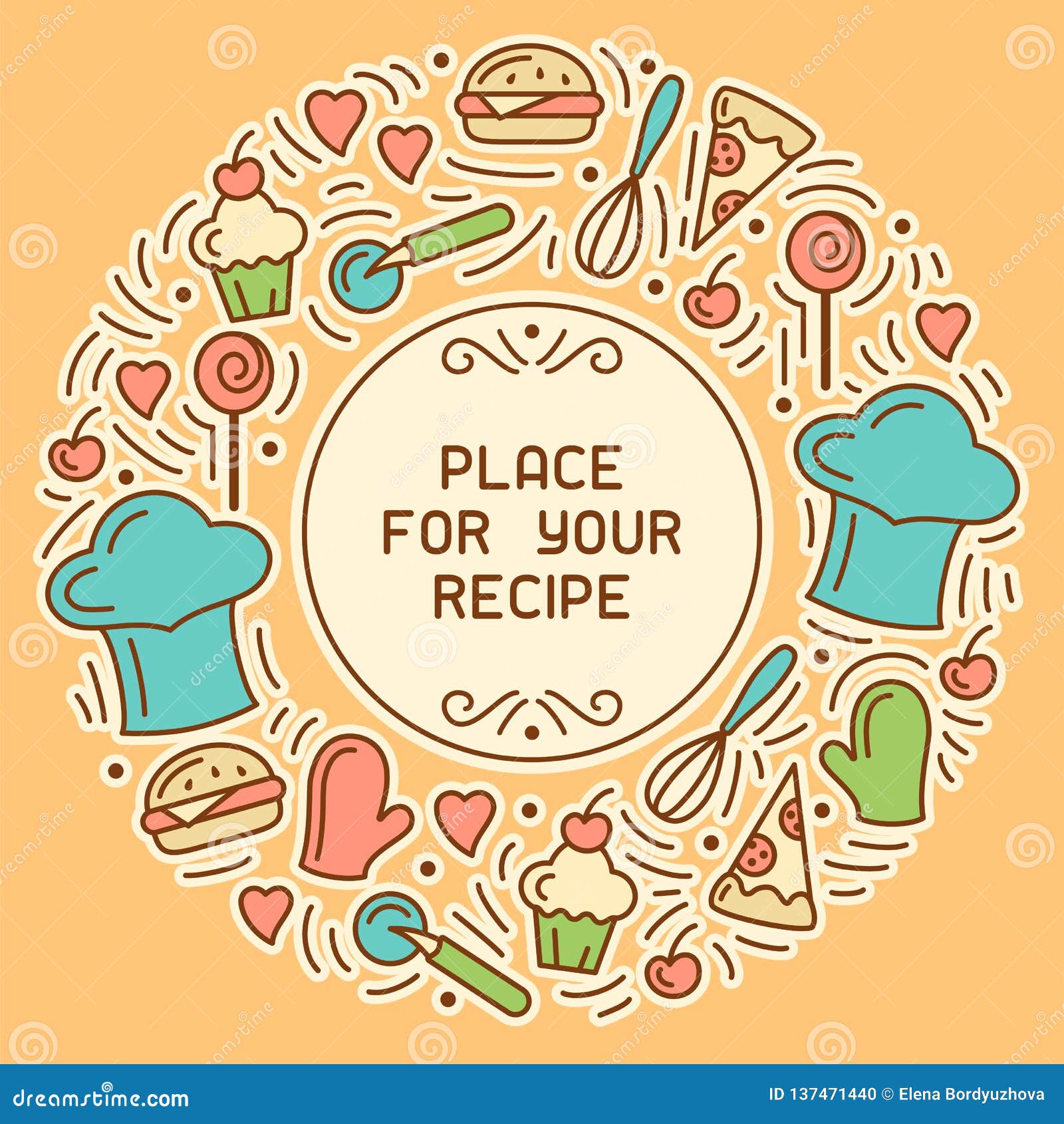 Culinary Recipe Card with Meal Elements and Kitchenware Stock Vector ...