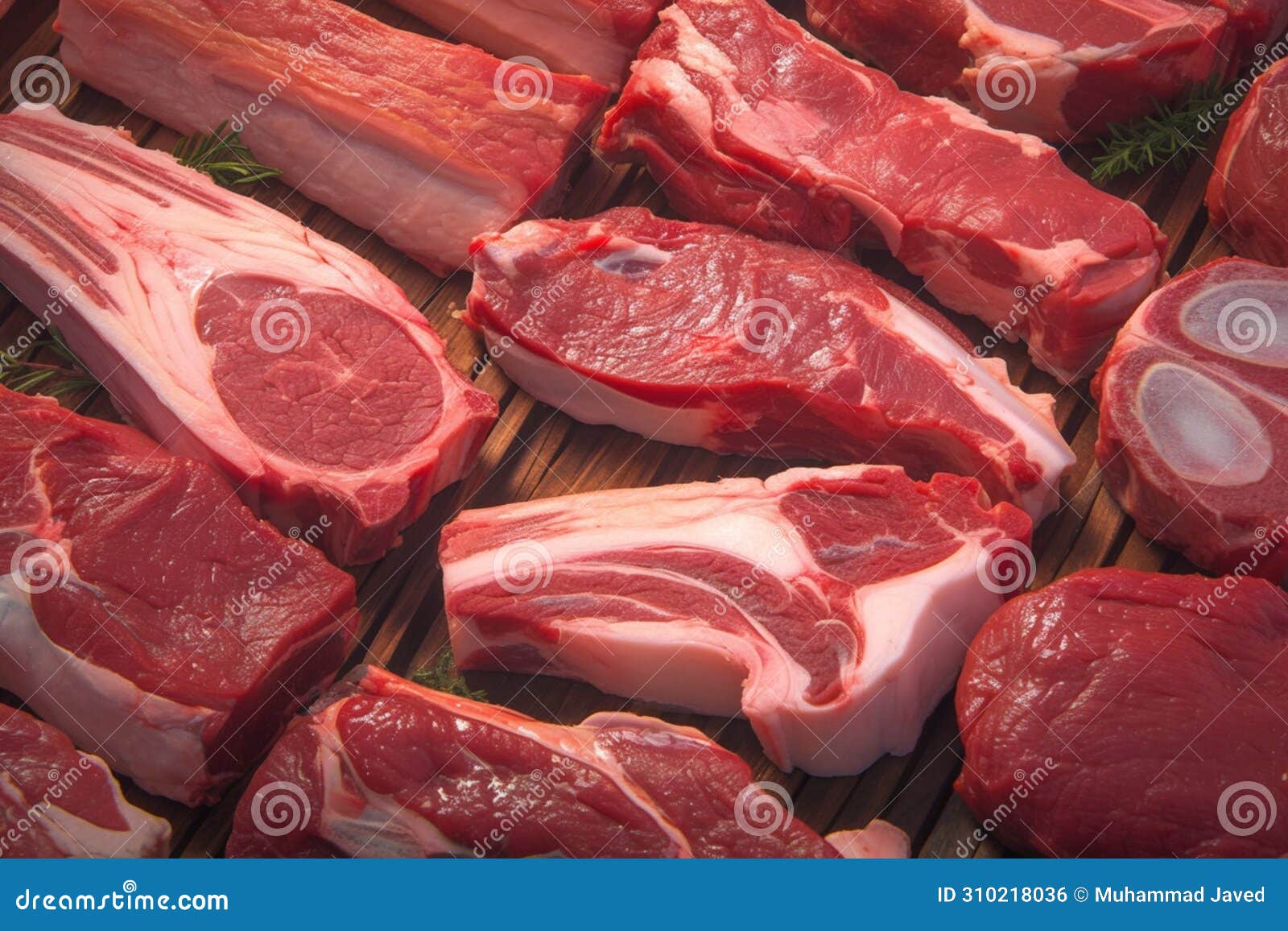 Culinary Selection Assorted Raw Meat Cuts Presented in a Variety Stock ...