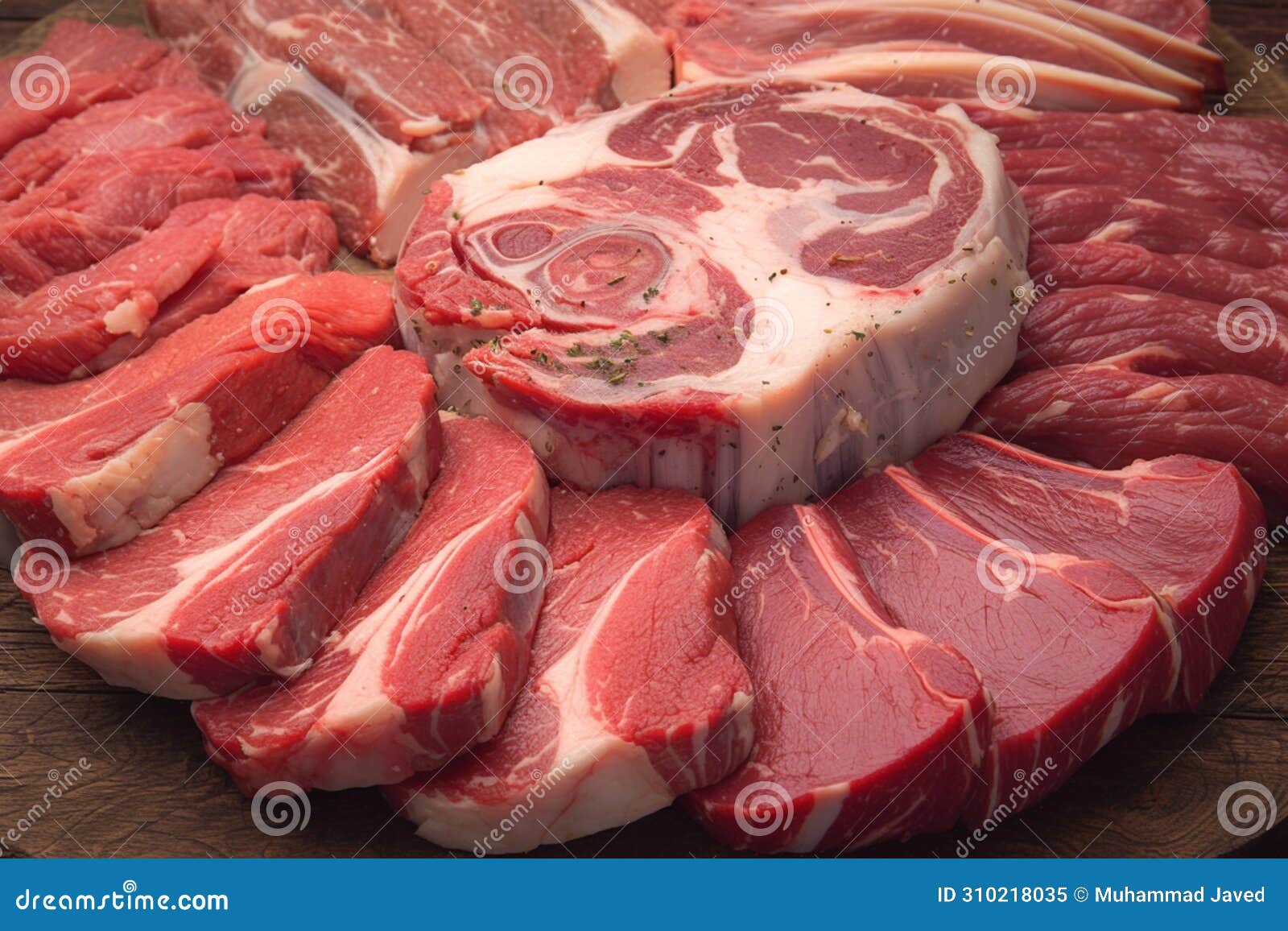 Culinary Selection Assorted Raw Meat Cuts Presented in a Variety Stock ...