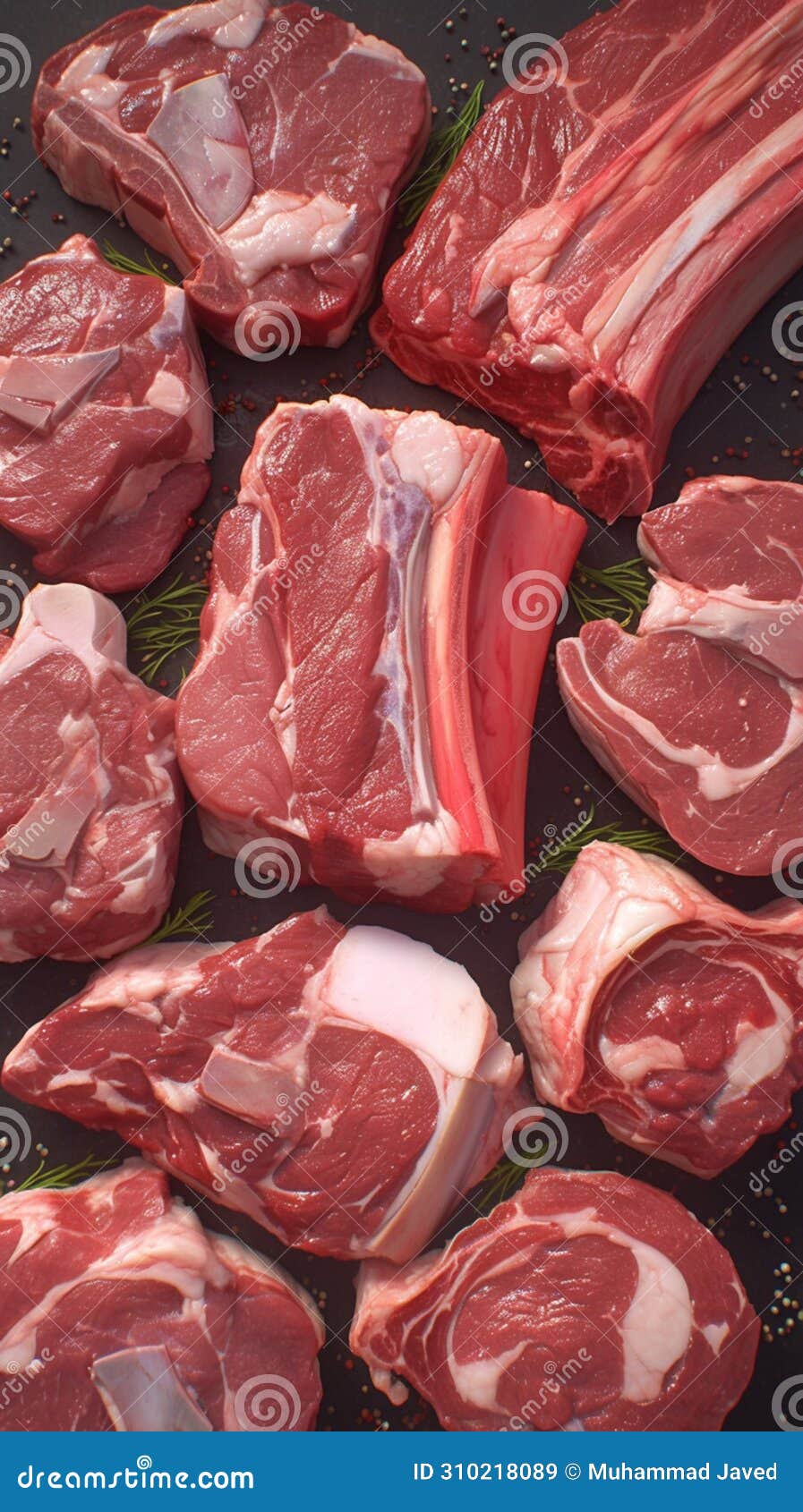 Culinary Selection Assorted Raw Meat Cuts Presented In A Variety ...