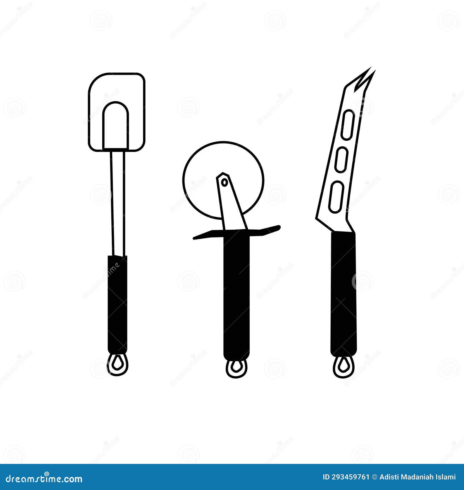 Culinary Utensils Vector Set - Spatula, Pizza Cutter, Cheese Knife ...