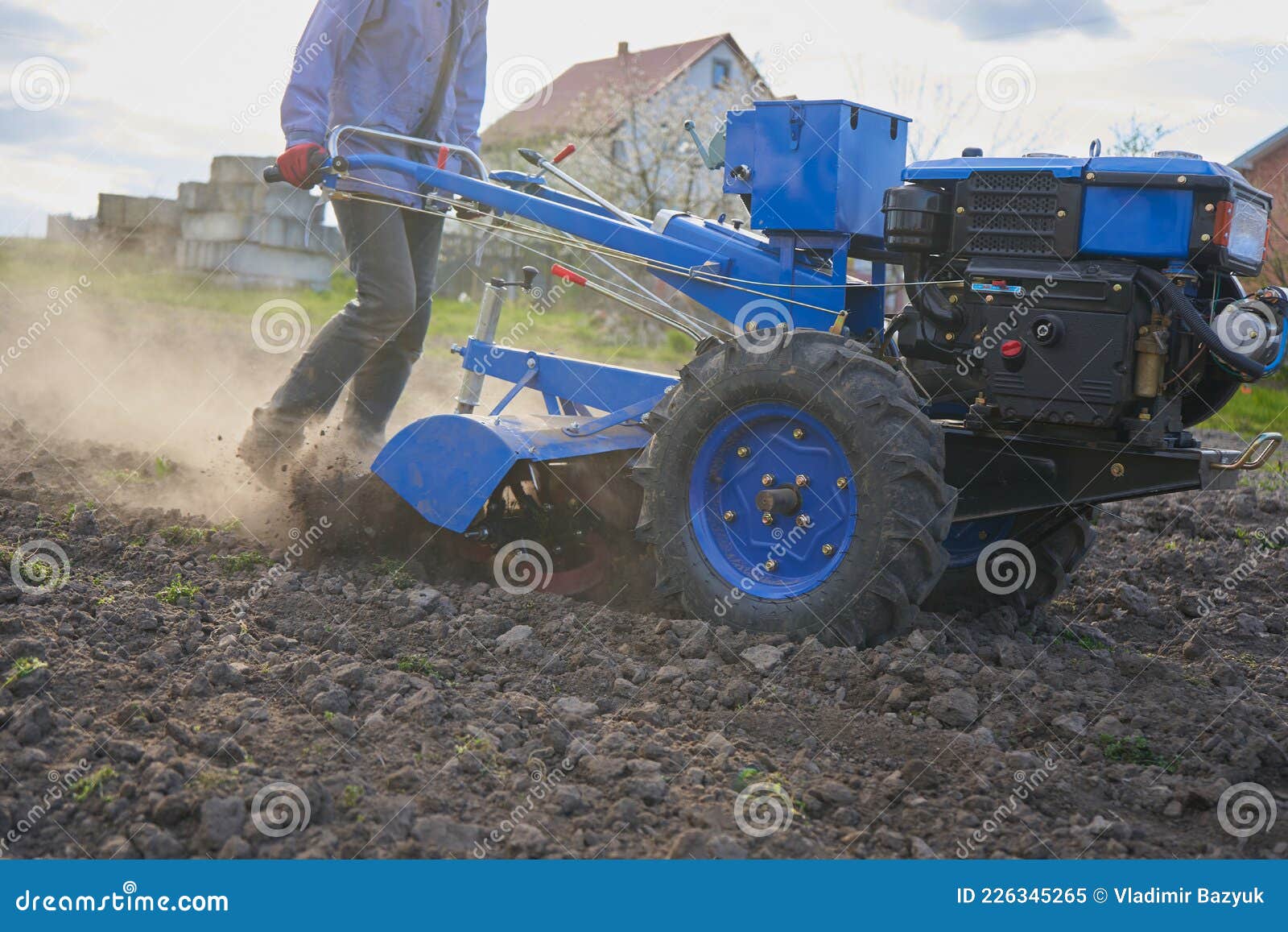 Cultivate the Land with a Two-wheeled Tractor,tractor Driver Working in ...