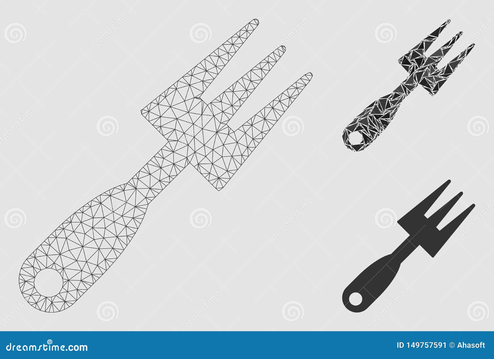 Cultivator Rake Vector Mesh 2D Model and Triangle Mosaic Icon Stock ...