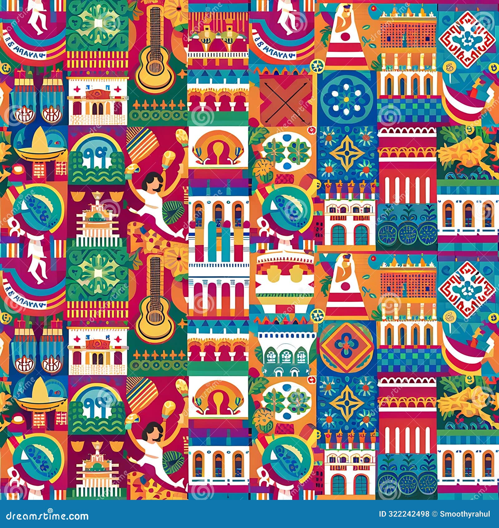 Cultural Symbols Pattern for Hispanic Heritage Month Stock Illustration ...